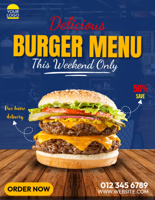 Delicious Burger Menu Template | PosterMyWall
