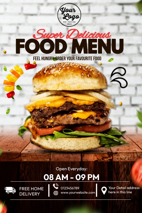 Delicious Burger Menu Template | PosterMyWall
