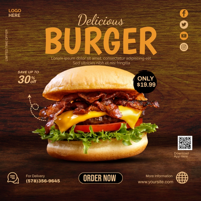 Delicious Burger Template | PosterMyWall