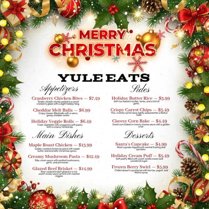 Delicious Festive Holiday Yule Menu Template | PosterMyWall