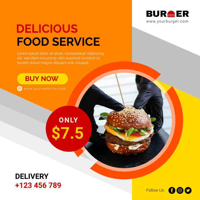 Delicious Food Service Burger Social Media Te Template | PosterMyWall