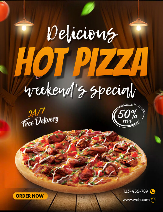 Delicious Hot Pizza Template | PosterMyWall