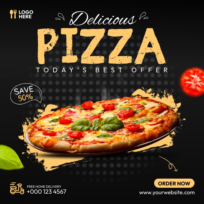 Delicious Pizza Menu Black Template | PosterMyWall
