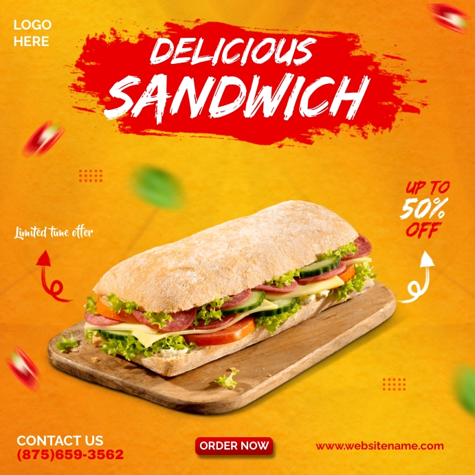 Delicious Sandwich Discount Template | PosterMyWall