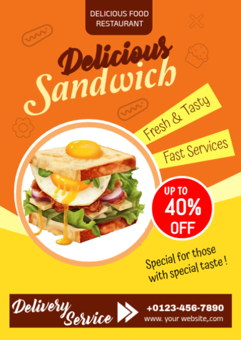 Modèle Delicious Sandwich Food Flyer Template | PosterMyWall
