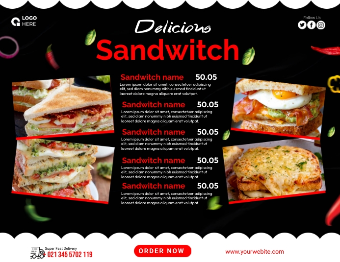 Delicious Sandwitch Menu Template | PosterMyWall