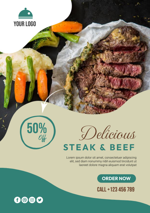 Delicious Steak & Beef Reaturant Poster Template | PosterMyWall