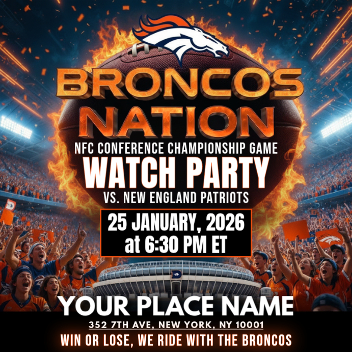 Denver Broncos Watch Party Poster Template | PosterMyWall