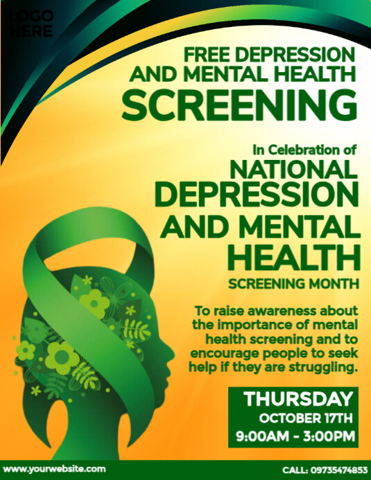 Depression and Mental Health Screening Month Flyer Template | PosterMyWall