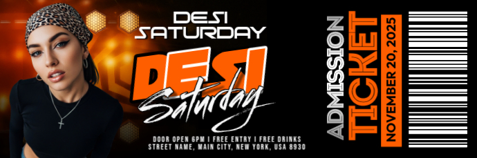 Desi Saturday Bollywood Club Ticket Template | PosterMyWall