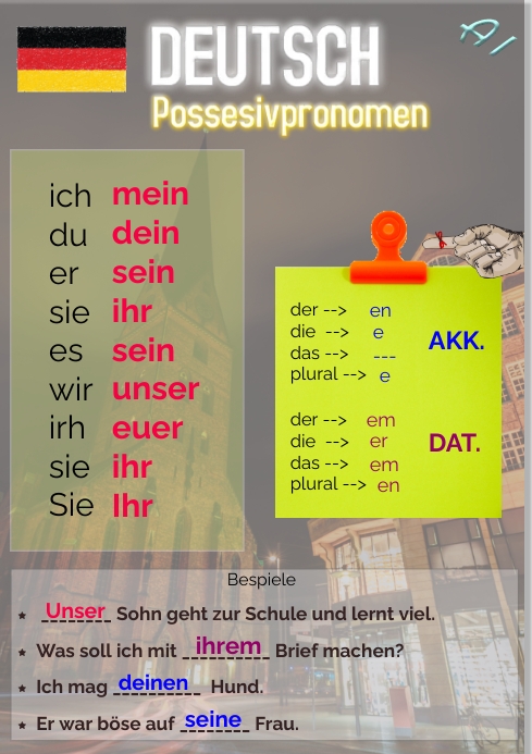 Deutsch / German Possessivpronomen Template | PosterMyWall
