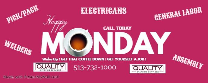 Happy monday coffee cup twitch banner | PosterMyWall