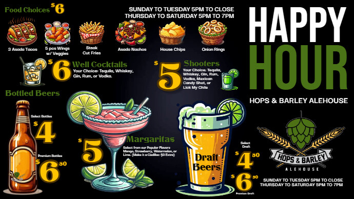 Copy of Happy Hour Menu for Hops for Slideshow | PosterMyWall