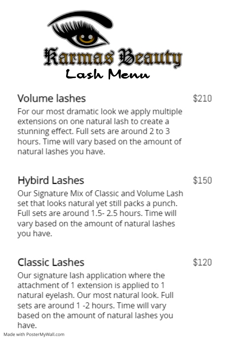lash menu | PosterMyWall