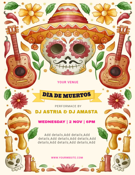 Dia de los Muertos flyer template | PosterMyWall