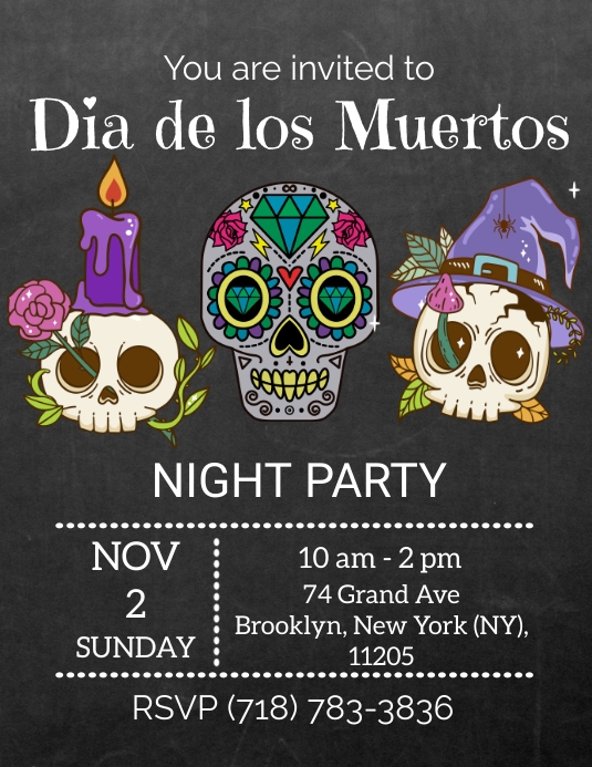 Dia de los Muertos night party Template | PosterMyWall