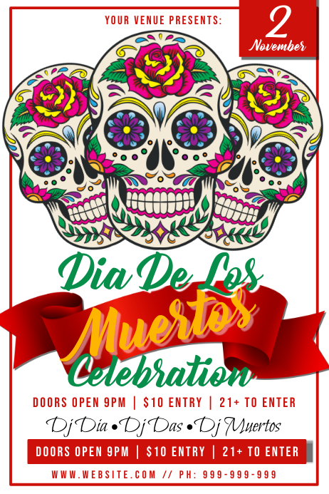 Copy of White Celebration Dia De Los Muertos Poster | PosterMyWall
