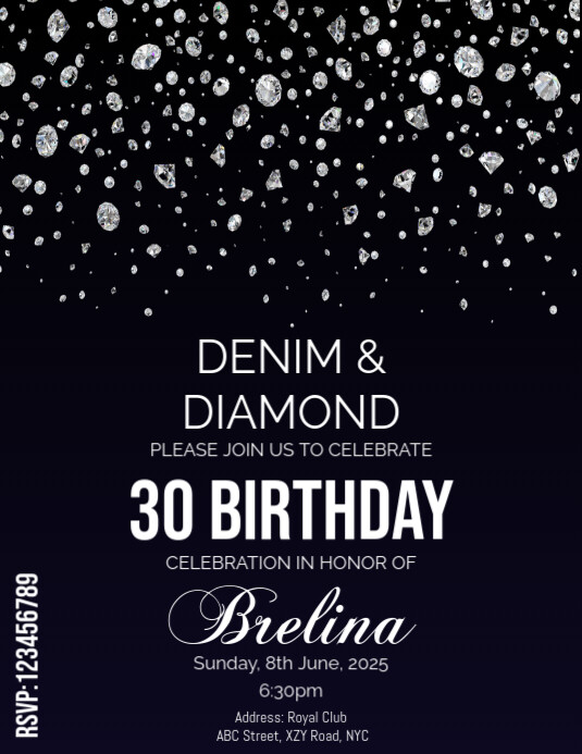 Plantilla de Diamonds Birthday Invitation Flyer, | PosterMyWall