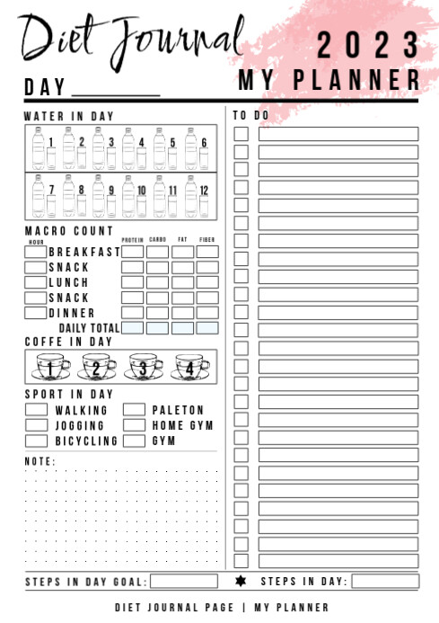 Diet Journal page, diet planner, to-do sheet Template | PosterMyWall