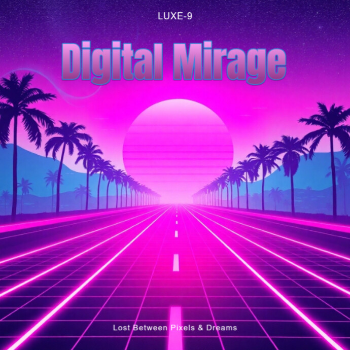 Digital Mirage – Synthwave electronic music album cover editable ...