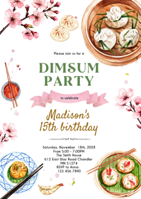 Modèle Dim sum dumpling birthday party invitation | PosterMyWall