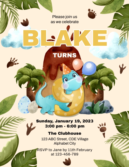 Dino Birthday Invitation Template | PosterMyWall