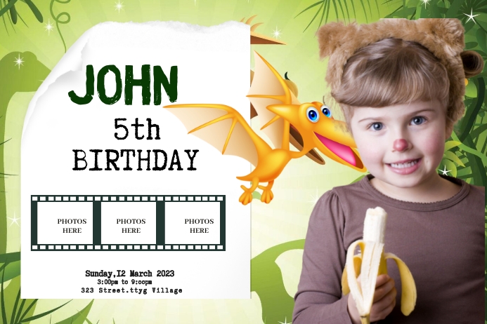 Dino Birthday Theme Banner Template | PosterMyWall