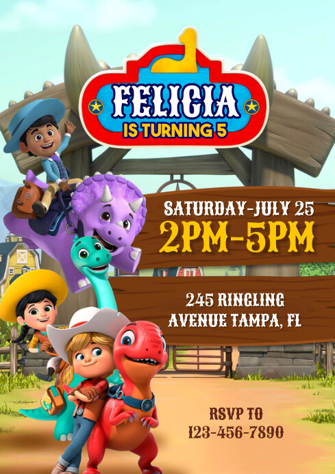 dino ranch birthday invitation Templat | PosterMyWall