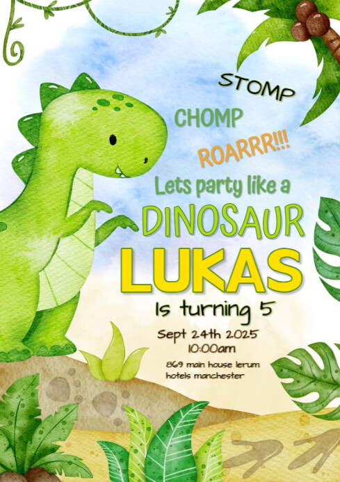 dinosaur birthday Template | PosterMyWall