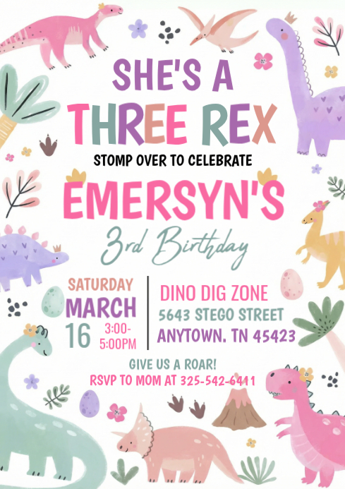 Dinosaur birthday invitation Template | PosterMyWall