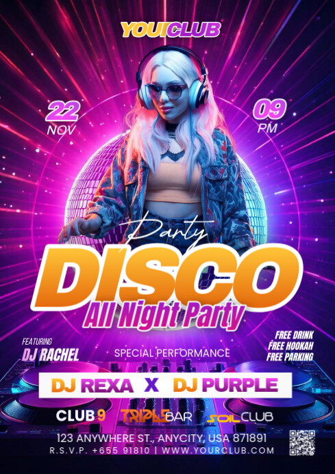 Copy of Disco All Night Party Event Poster Flyer | PosterMyWall