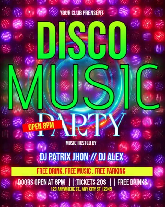 Disco music party video Template | PosterMyWall