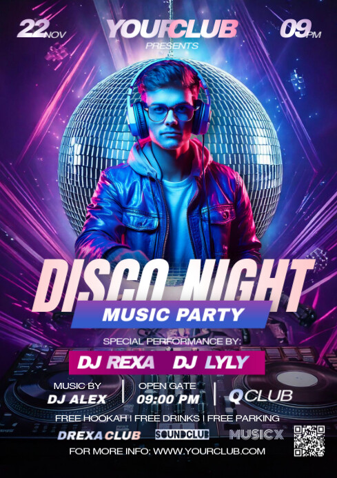 Disco Night Music Party Event Poster Flyer Template | PosterMyWall