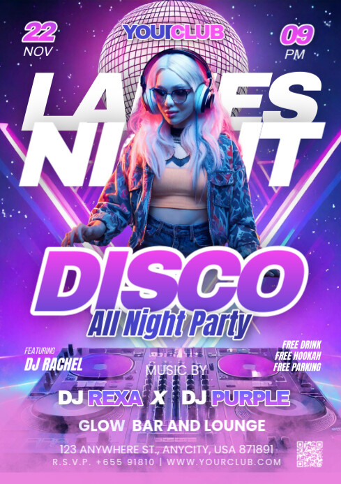 Disco Night Party Event Poster Flyer Templat | PosterMyWall