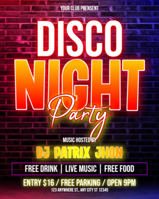 Disco night party post Template | PosterMyWall