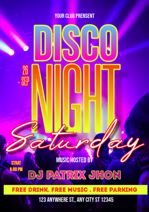 Disco night saturday poster Template | PosterMyWall