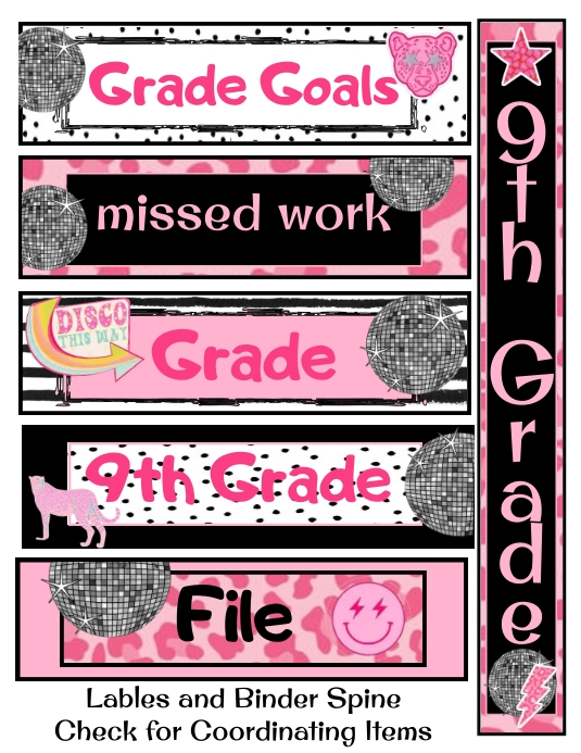Disco Preppy Teacher Lables and Binder Spin ( Template | PosterMyWall