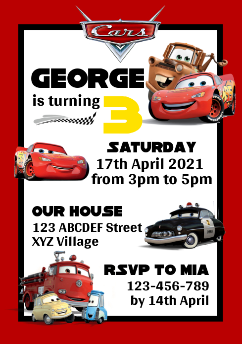 Disney Cars Birthday Invitation Template | PosterMyWall