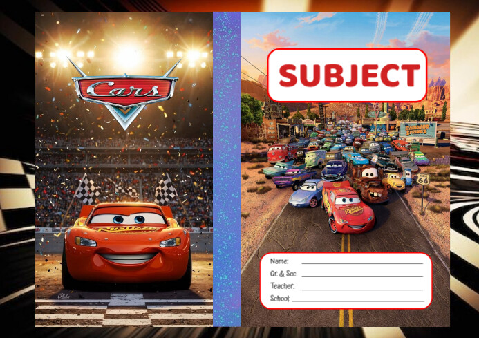 Plantilla de Disney Pixar Cars Themed Notebook Cover | PosterMyWall