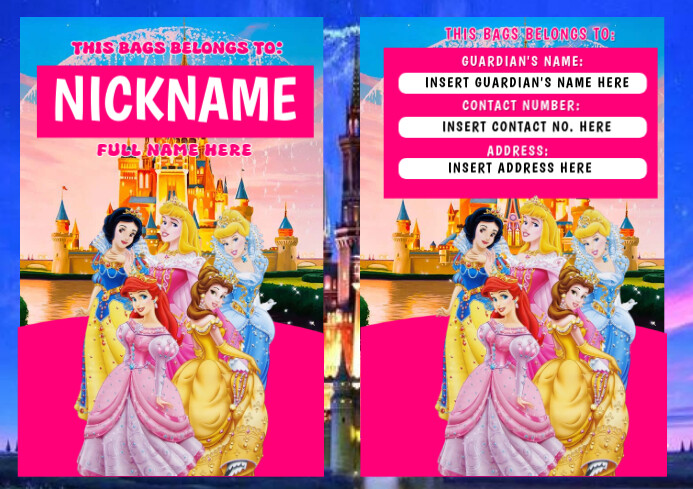 Disney Princess Bag Tag Design templaat | PosterMyWall