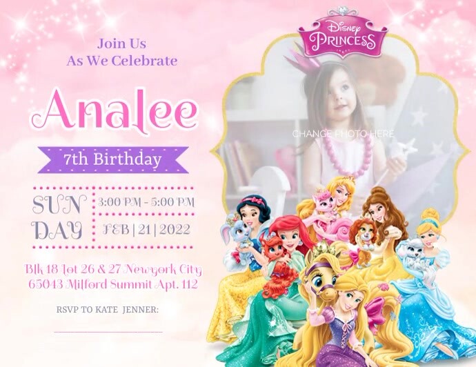 Disney Princess Invitation With Photo Template | PosterMyWall