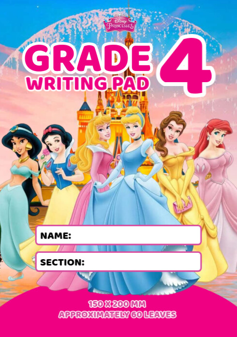 Disney Princesses Grade 4 Writing Pad Cover Template | PosterMyWall