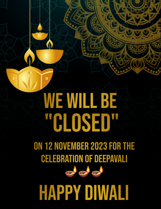 Plantilla de Diwali closing notice template (1) | PosterMyWall