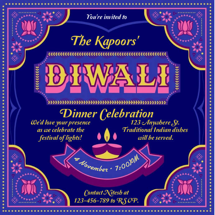 Plantilla de Diwali Dinner Celebration Invitation | PosterMyWall