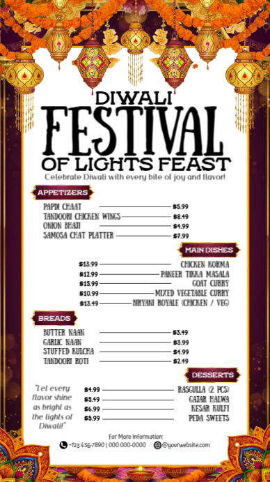 Diwali Festival of Lights Feast Template | PosterMyWall
