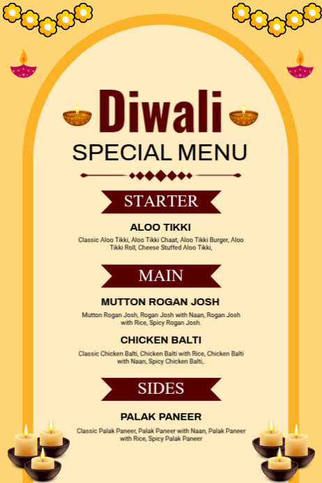 Diwali Menu Template | PosterMyWall