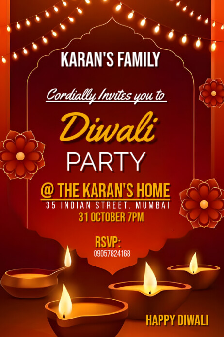 Create Diwali Party Invitation Card Diwali Invitation Stock