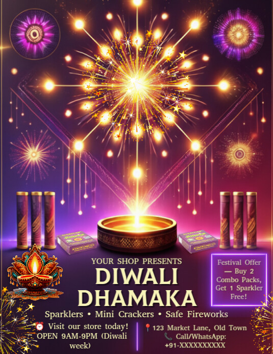 Diwali Sparkles & Crackers Template | PosterMyWall