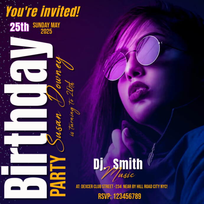 Dj Birthday Party Invitation Card, Instagram Post Template | PosterMyWall