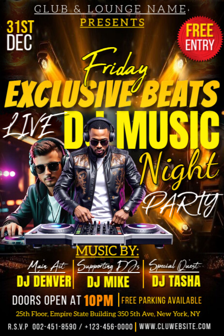 Dj Live Performance Flyer - Exclusive Beats Nightclub Party Poster ...